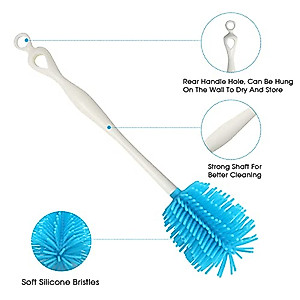 KOCOZA Silicone Baby Bottle Brush, 11" Water Bottle Cleaner Brush Soft No Scratch BPA-Free, for Baby Bottles, Sports Bottle, Vase, Glassware, Cups, Dishwasher & Sterilizer Safe(Blue)