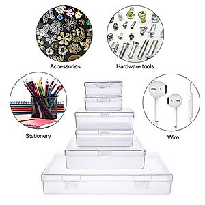 Goodma Mixed Sized Rectangular Plastic Boxes with Hinged Lids Clear Transparent & Colored Version Bundle