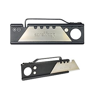 Twin Trak Dual Chamber Utility Knife (Right | Left Hand Users) Backup Blade Holder for Keychain or Carabiner Attachment Type II Hard Anodized Aluminum Body and Nickle Plated Spring Steel Lever Black