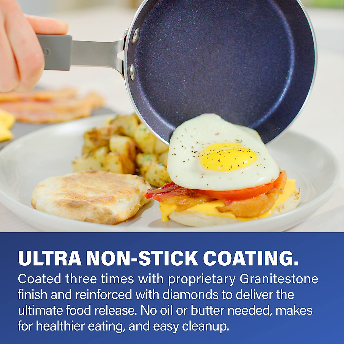 Granitestone Blue Mini Nonstick Egg Pan & Omelet Pan – 5.5” Single Serve Egg Nonstick/Skillet, Diamond Infused, Small Frying Designed for Eggs Pancakes, Non Toxic, Dishwasher Safe