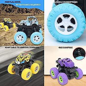 4-Pack Friction-Powered Monster Trucks with 360-Degree Rotation, Durable Toys for Boys and Girls Ages 3-12