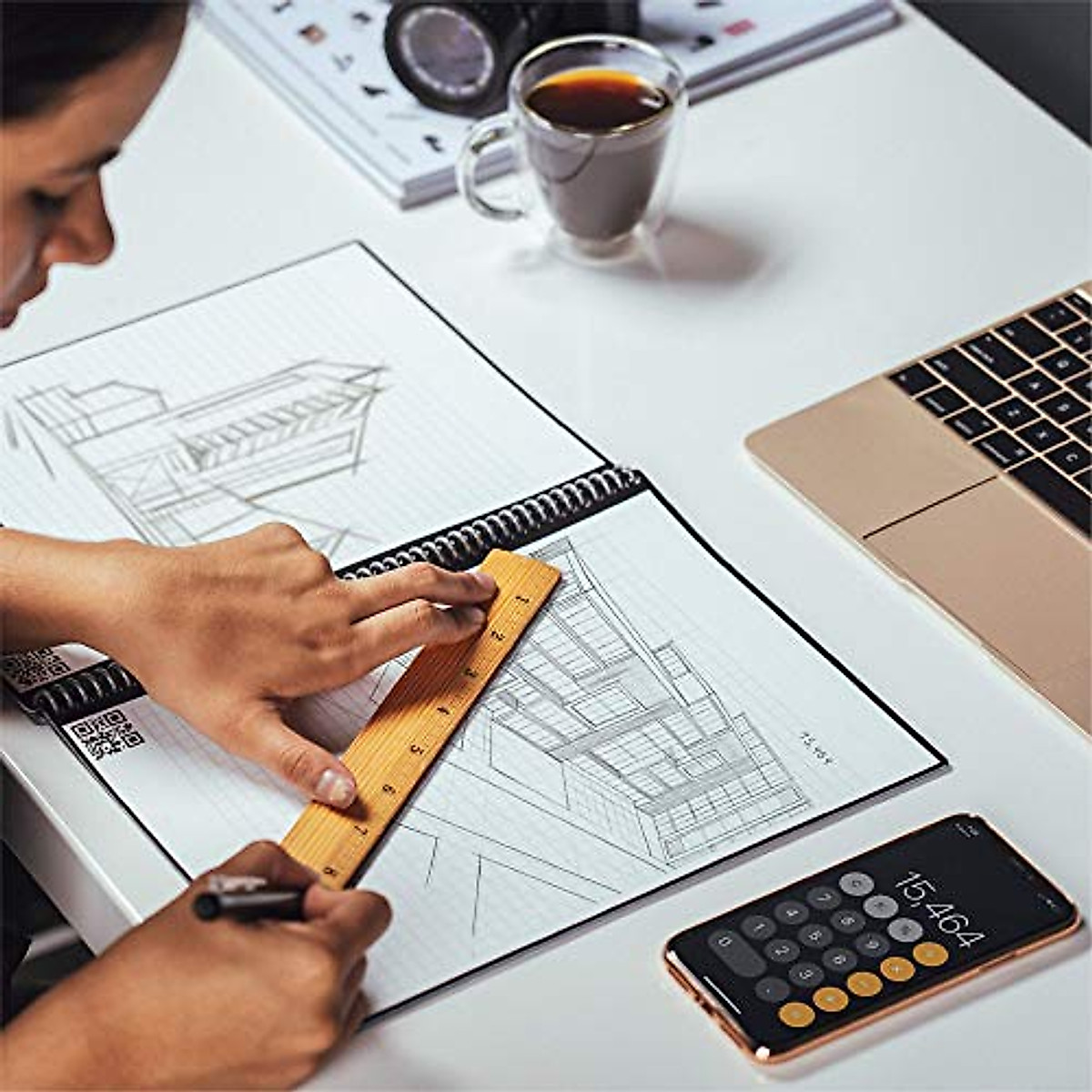 Rocketbook Matrix Graph Notebook - Eco-Friendly Reusable Notebook with 1 Pilot Frixion Pen & 1 Microfiber Cloth Included - Dark Blue, Letter Size (8.5" x11") (MTX-L-K-CDF)