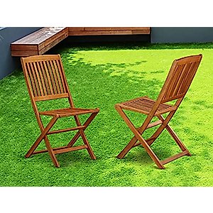 East West Furniture Cameron Foldable Patio Dining Chairs-Acacia Wood, Set of 2, Natural Oil