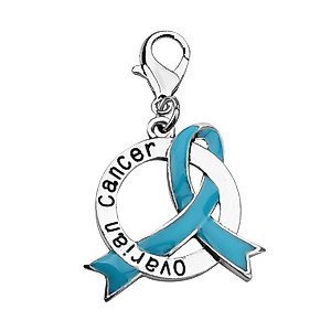 CENWA Ovarian Cancer Gift Ovarian Cancer Awareness Teal Ribbon Clip-on Charm/Necklace Ovarian Cancer Support Jewelry (Ovarian Cancer Clip-on Charm)