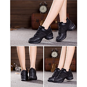 Women's Jazz Shoes Lace-up Sneakers - Comfortable Split Sole Dance Shoes with Air Cushion (5,Black)