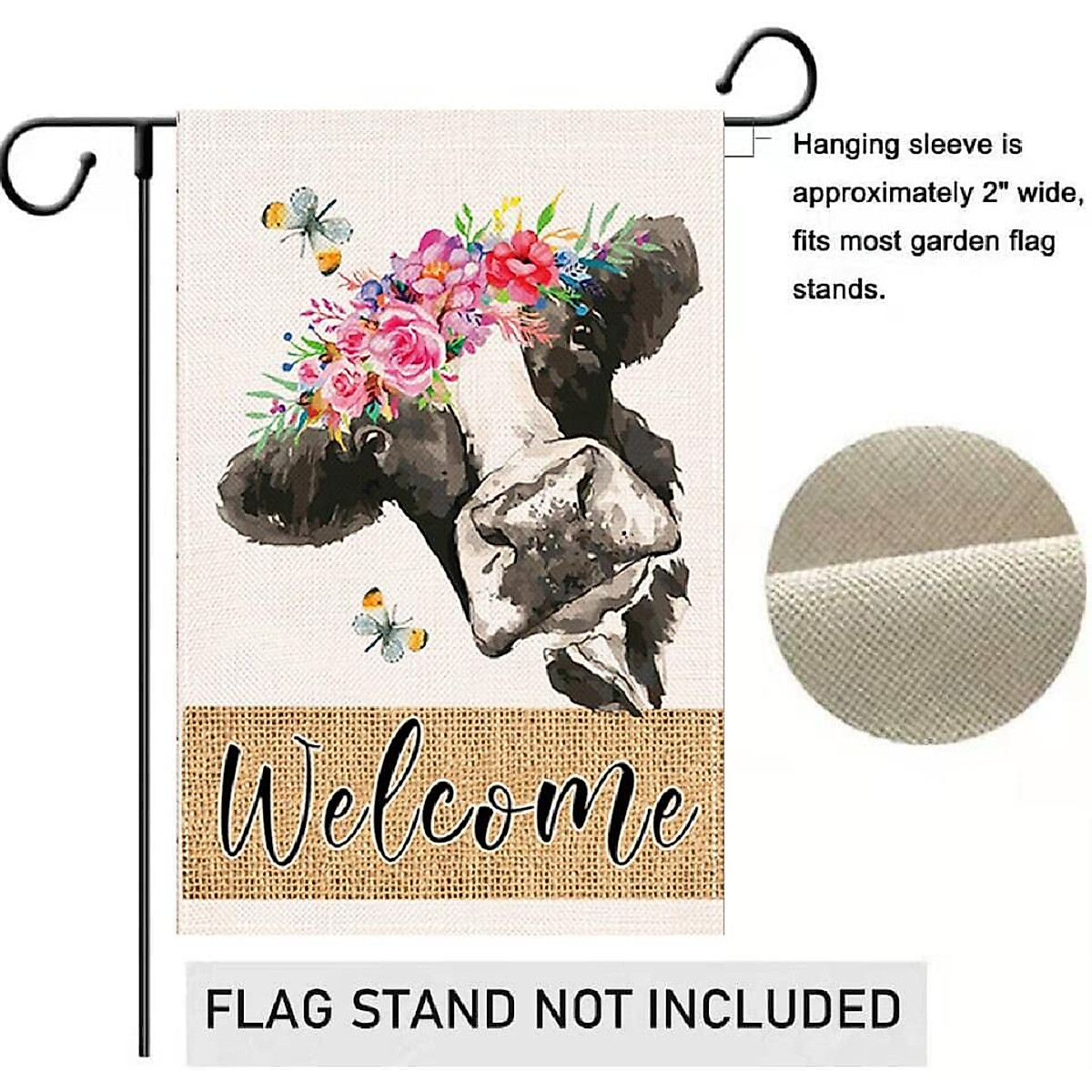 LHSION Spring Cow Garden Flag 12.5 x 18 Inch Welcome Floral Decorative Double Sided Burlap Flag For Spring Summer Farmhouse Yard Seasonal Decor