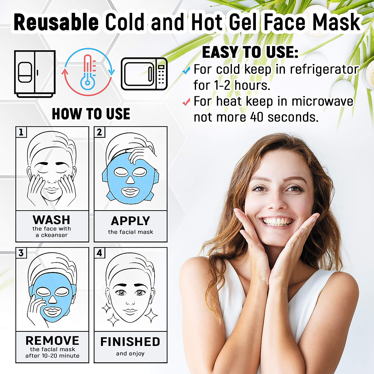 Sofida Cold Hot Gel Face Eye Mask - Reduce Puffy Dark Circles Bags Under Eyes Migraines Stress Relief - Heat Ice Therapy Pack Compress - Sinus Pressure Acne Headaches Relaxation (Blue)