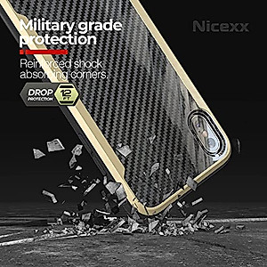 Nicexx Designed for iPhone Xs Max Case with Carbon Fiber Pattern, 12ft. Drop Tested, Wireless Charging Compatible - Gold