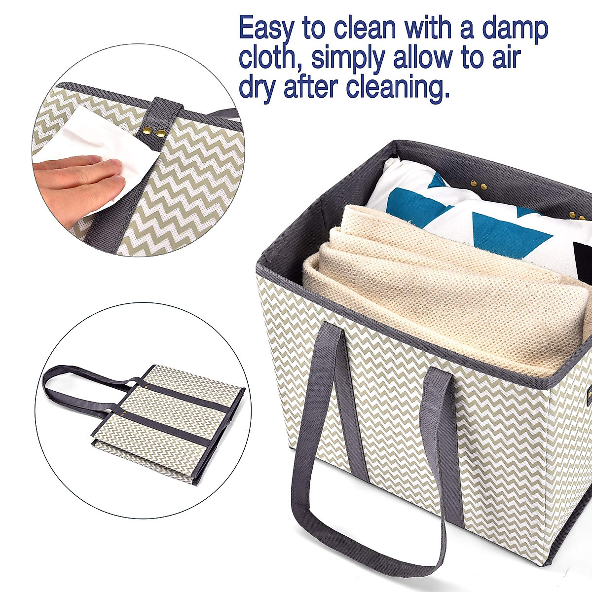 NERUB Reusable Grocery Bags Shopping Bags Grocery Tote Bag with Reinforced Bottom Heavy Duty Handles (Set of 3, Blue/Gray/Wave)