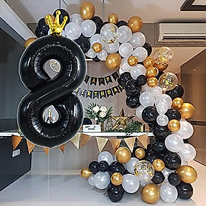 TONIFUL Crown Black 40 Inch Large Number Balloons 0-9, Crown Foil Mylar Big Digital Balloon Number 8 Digit Eight for Birthday Party Wedding Bridal Shower Engagement Photo Shoot Anniversary (Black 8)