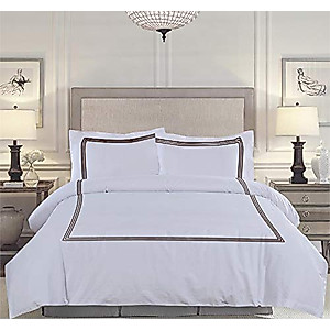 BedDecor 3 Piece 3 Line Embroidery Duvet Set with Zipper & Corner Ties 100% Egyptian Cotton 500 Thread Count Premium Hotel Quality Decorative Bedding (Chocolate,King/California King)