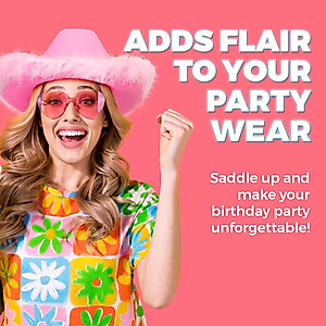 Pink Cowgirl Hat with Feather Boa - Cowboy Hat for Women, Teenage Girls with Fluffy Feather Brim for Bachelorette, Theme Costume Party, Role-Playing Dress-Up, Adult Size