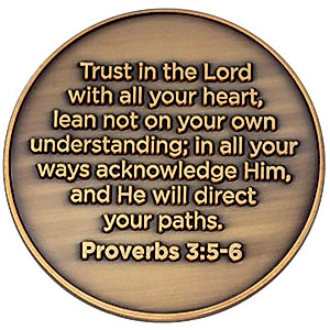 God I Trust You Christian Challenge Coin, Trust in The Lord with All Your Heart, Pocket Token of Trust and Serenity, Antique Gold Plated Proverbs 3:5-6 Gift