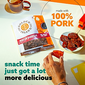 Golden Island Pork Jerky Korean Barbecue – Gluten Free Protein Snack, Korean BBQ Flavor, Made with 7g of Protein Per Serving – 9 Oz (Pack of 2)