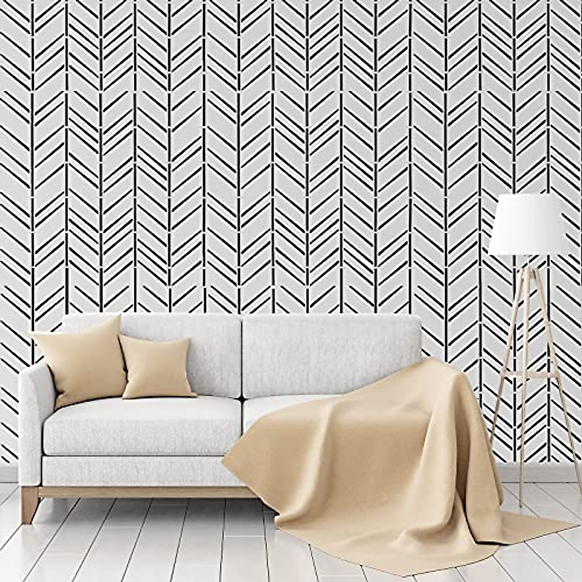 8 Pieces 12 x 12 Inch Wall Stencils for Painting Geometric Modern Herringbone Wall Stencils Wall Decor Reusable Film Decorative for Painting, Stencils for Walls, Wall Stencil Pattern (Simple Style)