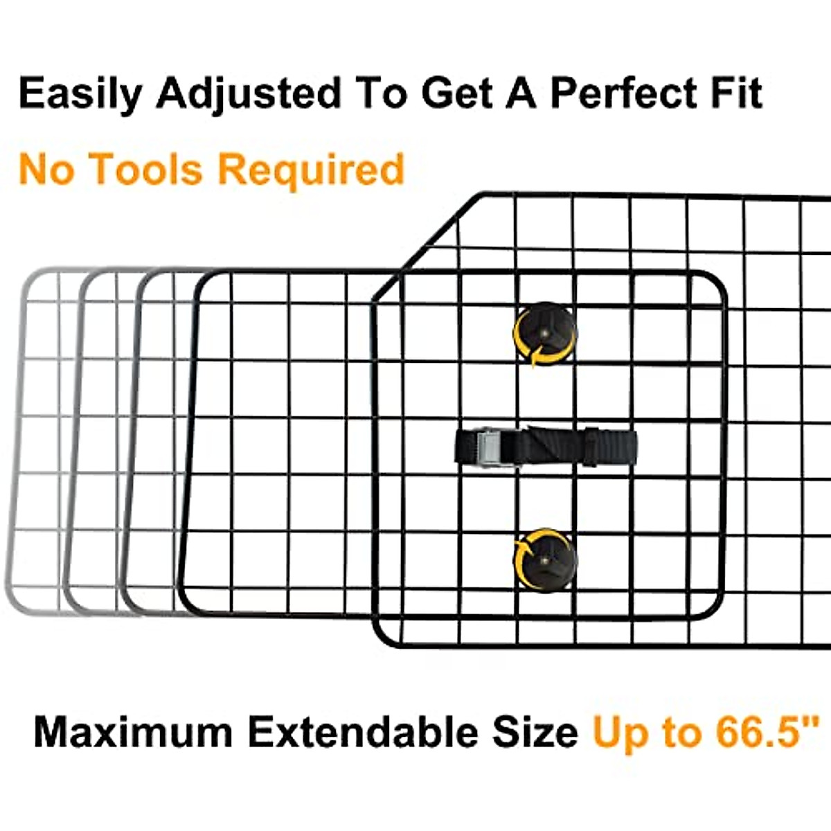 NOAMOO 38-66.5 Inches Dog Car Barrier for SUVs, Van, Vehicles, Adjustable Large Pet Barriers, Universal Fit Heavy-Duty Wire Mesh Dog Guard, Pet Divider Gate for Truck Cargo Area, Safety Car Divider