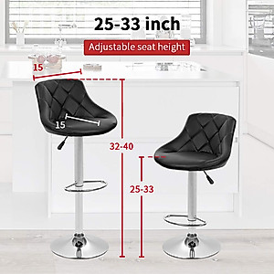 Counter Height Bar Stools Set of 2 Barstools Swivel Stool Height Adjustable Bar Chairs with Back PU Leather Swivel Bar Stool Kitchen Counter Stools Dining Chairs