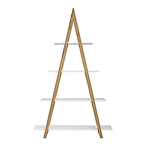 Universal Expert Abacus 4-Tier Ladder Bookcase, Leaning Free Stand Wood Bookshelf Frame Storage Rack, Display Shelf for Home Office, Oak and White