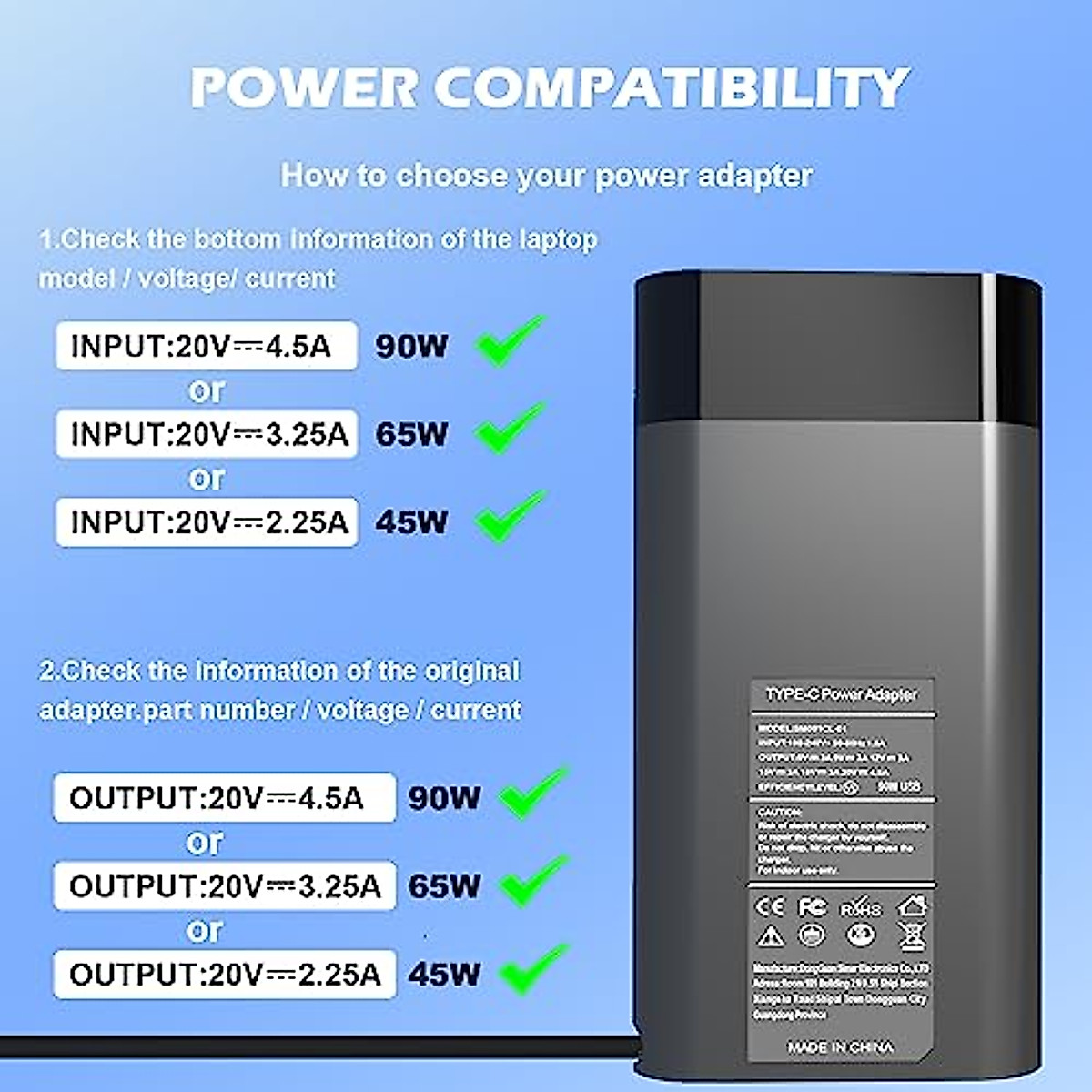 90W USB C Charger for Dell Latitude/Precision/XPS/Chromebook Laptop, Dell 90W Laptop Charger USB C