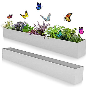 Yaomiao Rectangle Planter Box 32 Inch Window Planter Succulent Trough Rectangular Planter for Indoor Plants Succulent Box Stainless Steel Window Sill Planters Indoor Planters for Table Sill Indoor