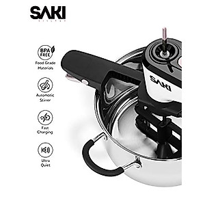SAKI Automatic Pot Stirrer for Cooking, with 2 speeds, Adjustable, Hands Free, BPA free, Cordless and Rechargeable (2021 Updated Battery)