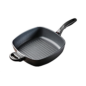 Swiss Diamond 11" x 11" (5.3 Qt) Square Grill Saute Pan HD Nonstick Diamond Coated Aluminum Square Grill Saute Pan - PFOA Free, Dishwasher Safe and Oven Safe, Grey