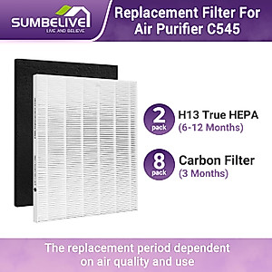 C545 Filter for Winix C545 Filter S, 2 True HEPA Filter + 8 Activated Carbon Filters Part No. 1712-0096-00 and 2522-0058-00