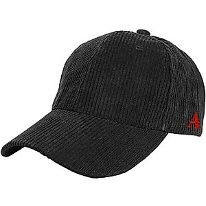 ATZI Corduroy Hat Women Men Baseball Cap Fathers Day Classic Casual Everyday Vintage Trendy Low Profile Prep Golf Fashion Stylish 6 Panel Curved Visor Bucket Adjustable Strap - Black