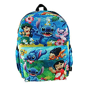 Lilo And Stitch Deluxe Oversize Print Large 16" Backpack with Laptop Compartment - A19563 Multi-color