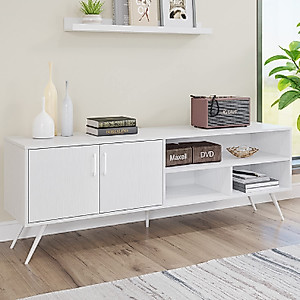 Panana 62.99" TV Stand Television Stands TV Console Unit with 3 Open Cubby and 2 Doors for Living Room Bedroom for TVs up to 70 Inches, White