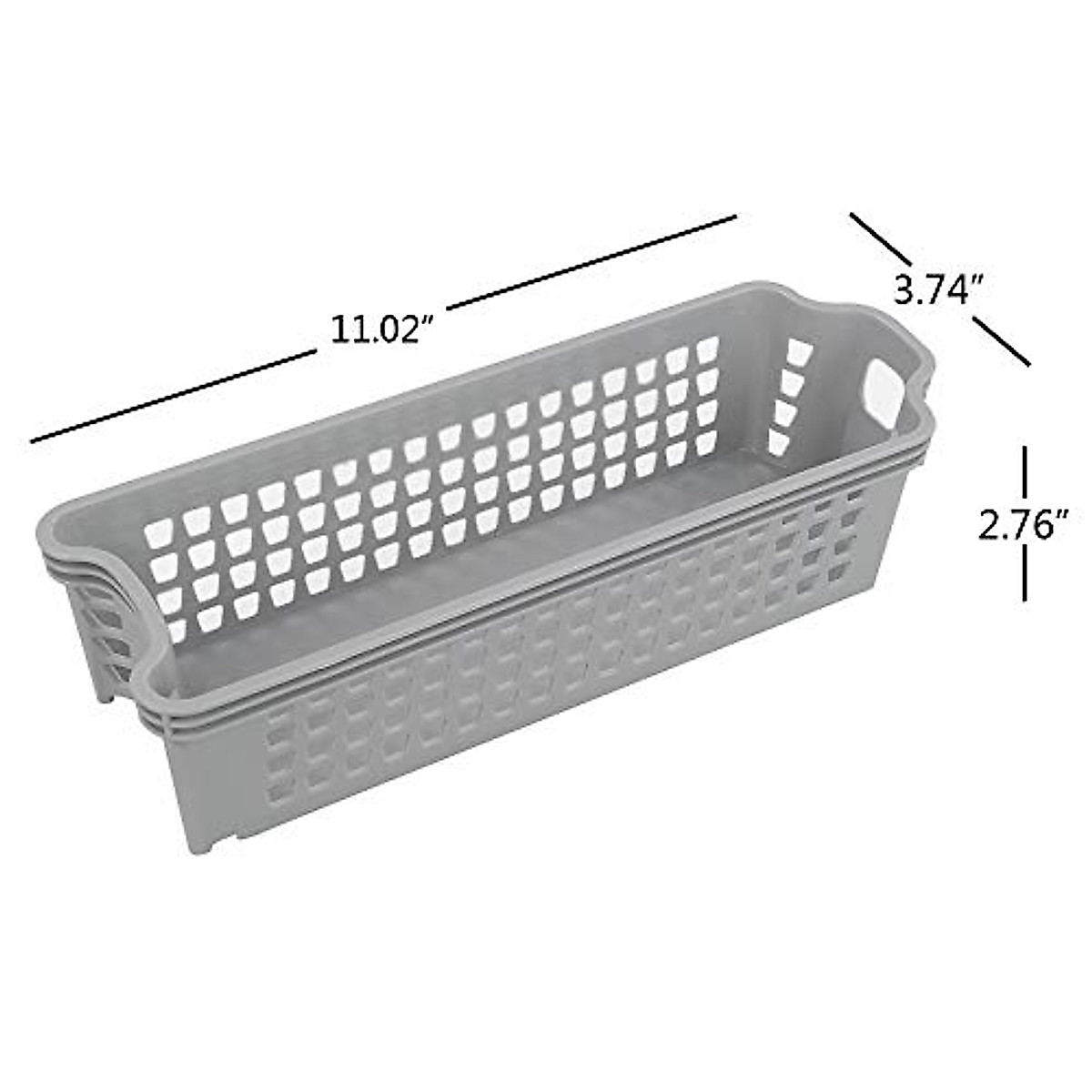 Ponpong Small Slim Grey Plastic Storage Baskets, 11.02" X 3.74" X 2.76", 6 Packs