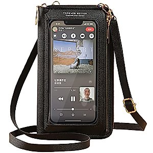 PORT&LOTUS Small Crossbody Bags for Women RFID Blocking Touch Screen Phone Bag Handbags for Women Cell Phone Purse Wallet Ladies Small Women's Clutch PU Leather Shoulder Bags Card Holder Black 2