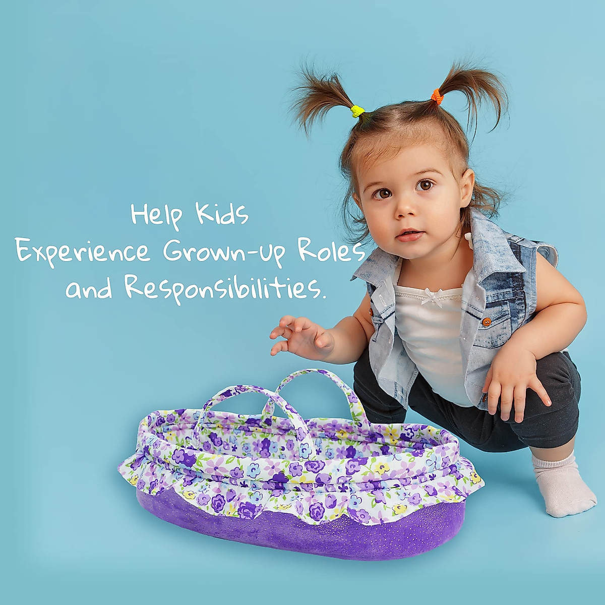 June Garden Cozy Dream Doll Bassinet - Baby Doll Portable Carrier - Fits for American Girl Dolls up to 18" - Soft Pillow & Safety Buckle Included - Purple