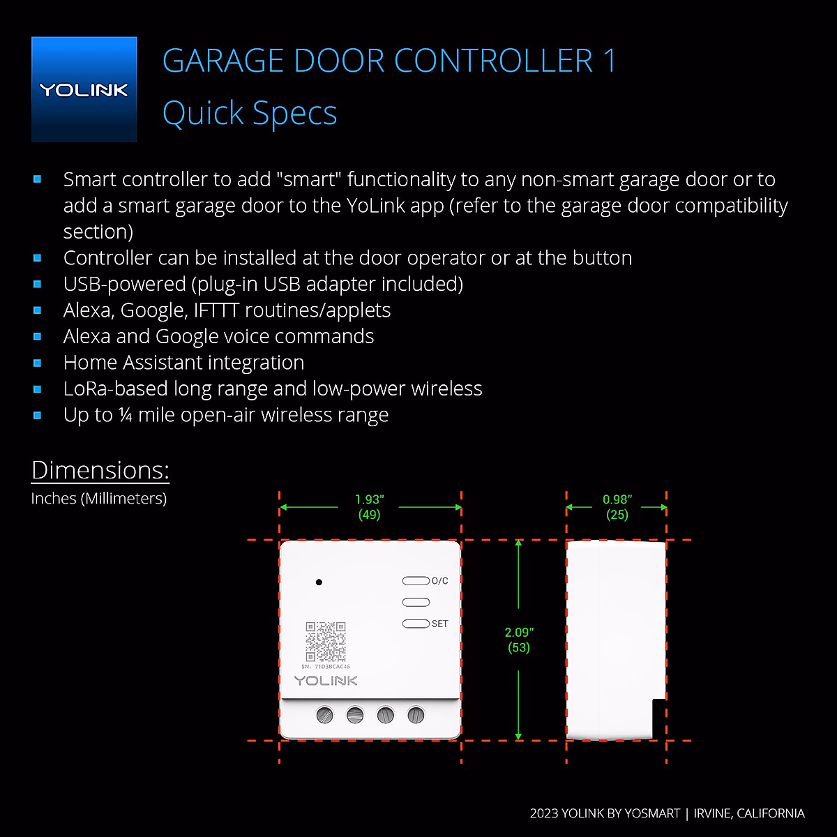 YoLink Garage Door Controller - Remote Control Existing Garage Door Opener, 1/4 Mile World's Longest Range Garage Door Operator Controller, YoLink Hub Required