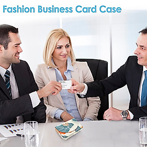 xiviers Business Card Holder，PU Leather Business Card Case Color Printing Pattern Card Holder Wallet，Pockets Magnetic Credit Card Holders for Men and Women，Bohemian Leaf