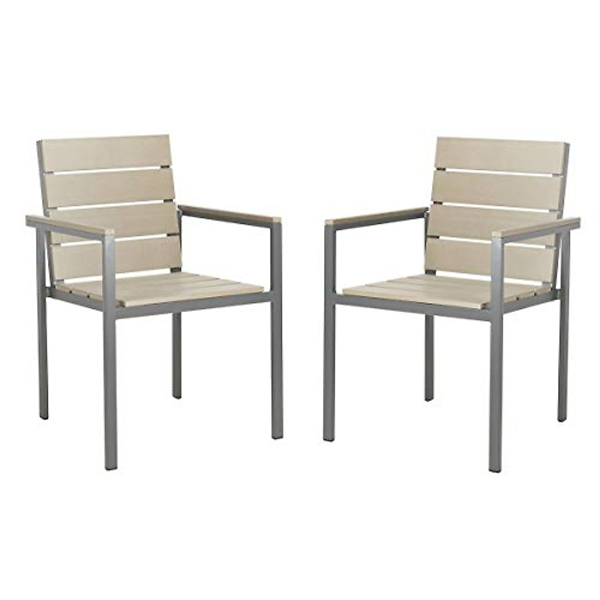 SAFAVIEH Outdoor Collection Beldan Distressed Taupe Stackable Chair (Set of 2)