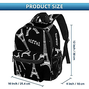 Daypack Bookbags Small Travel Bag for Boys Girls Casual Backpack, Paris Eiffel Tower Pattern