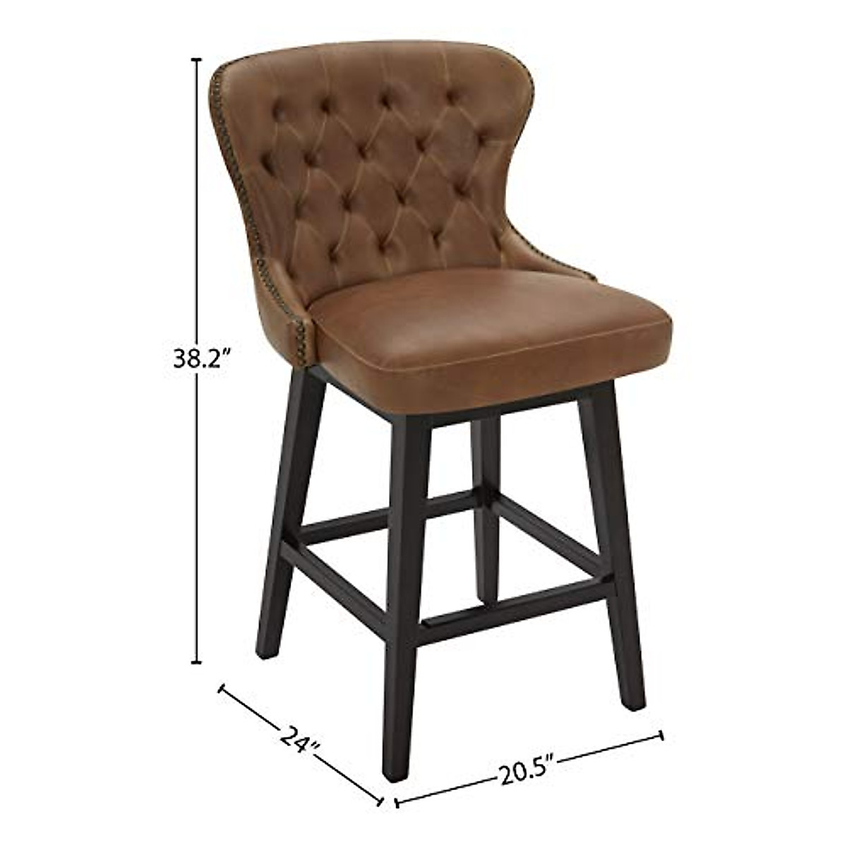 Amazon Brand – Stone & Beam Morgan Faux Leather Memory-Swivel Counter-Height Barstool, 38.2"H, Brown