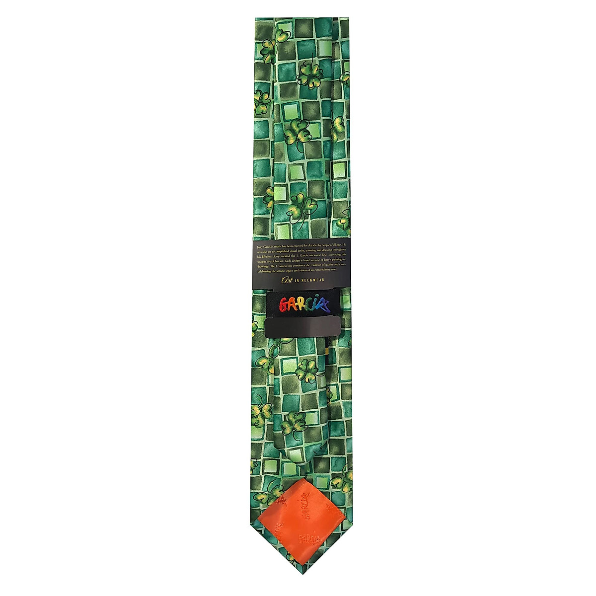 Jerry Garcia Men's St. Patrick's Day Mosaic Squares Green Shamrocks Irish Clovers More Arches Artwork Regular Neck Tie, Regular - 58 inch