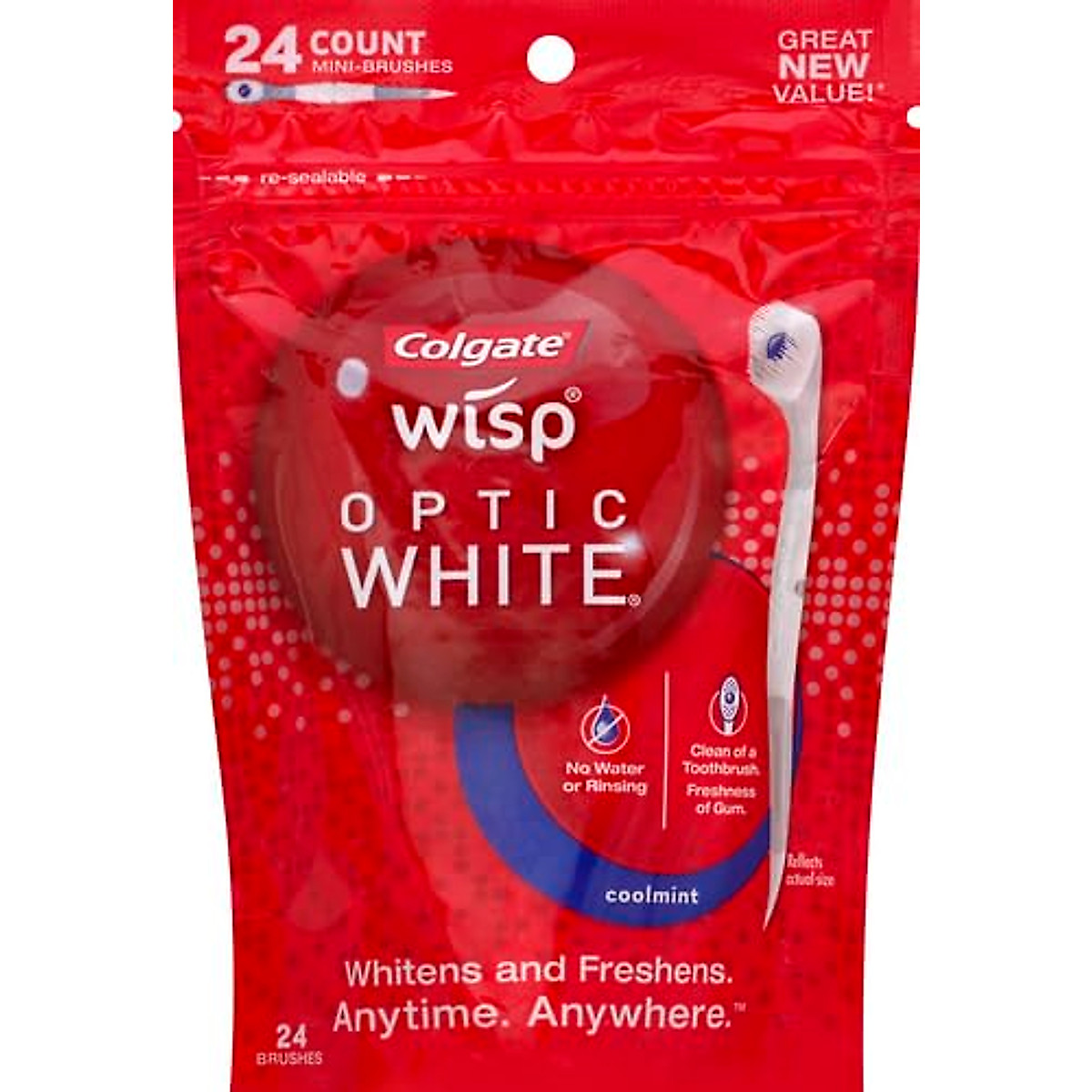 Colgate Optic White Wisp Disposable Mini Toothbrush, Cool Mint - 24 Count