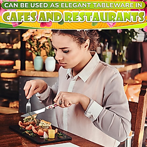 Dinner Knives Ceramic Handle Flatware Set - Floral Knife Butter Knives Set of 6 Stainless Steel Knives Kitchen Knife Dinner Knife Butter Knife Set - Table Knives Floral Knife Set Dinner Knife Set