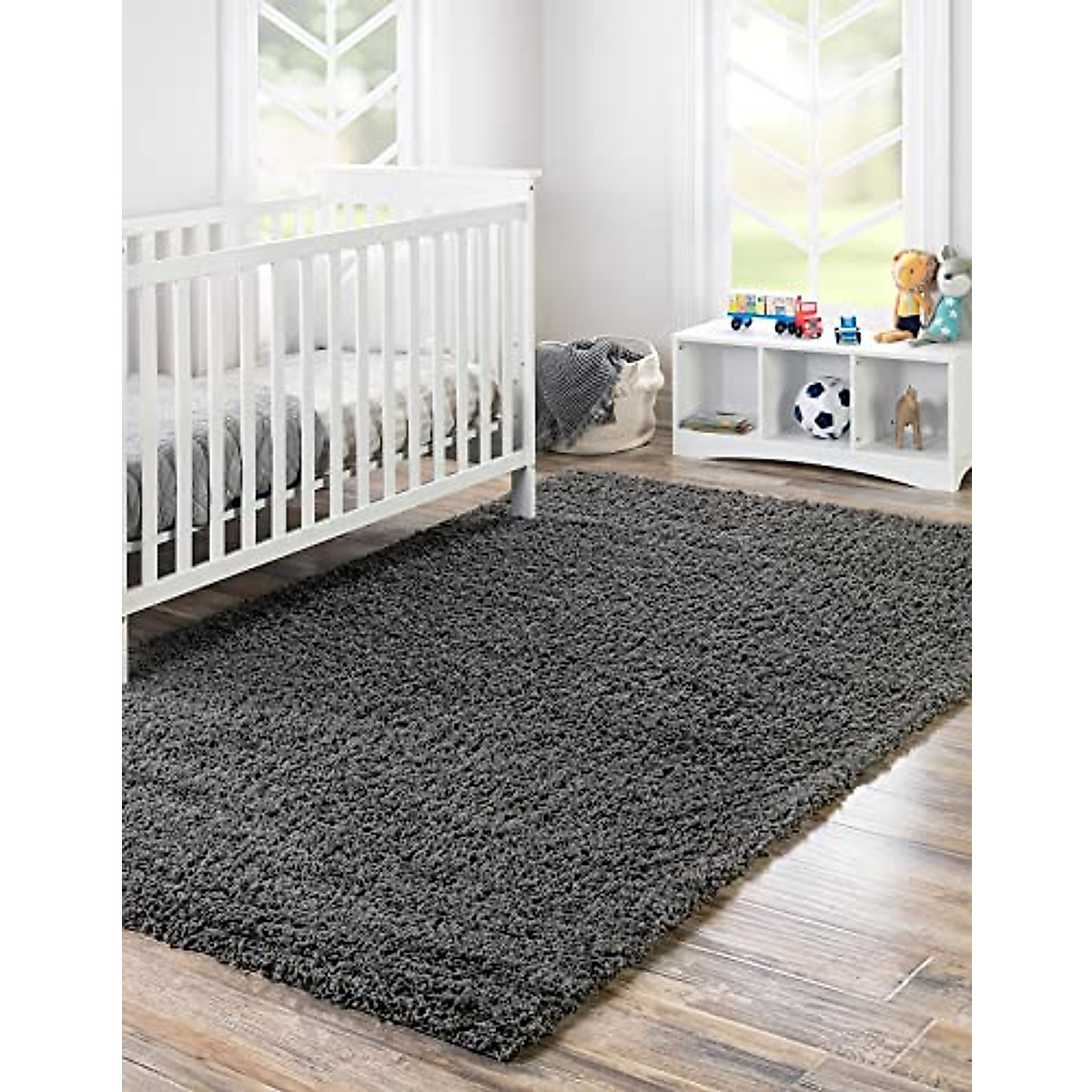 Rugs.com - Über Cozy Solid Shag Collection Rug – 8' x 10' Graphite Gray Shag Rug Perfect for Living Rooms, Large Dining Rooms, Open Floorplans