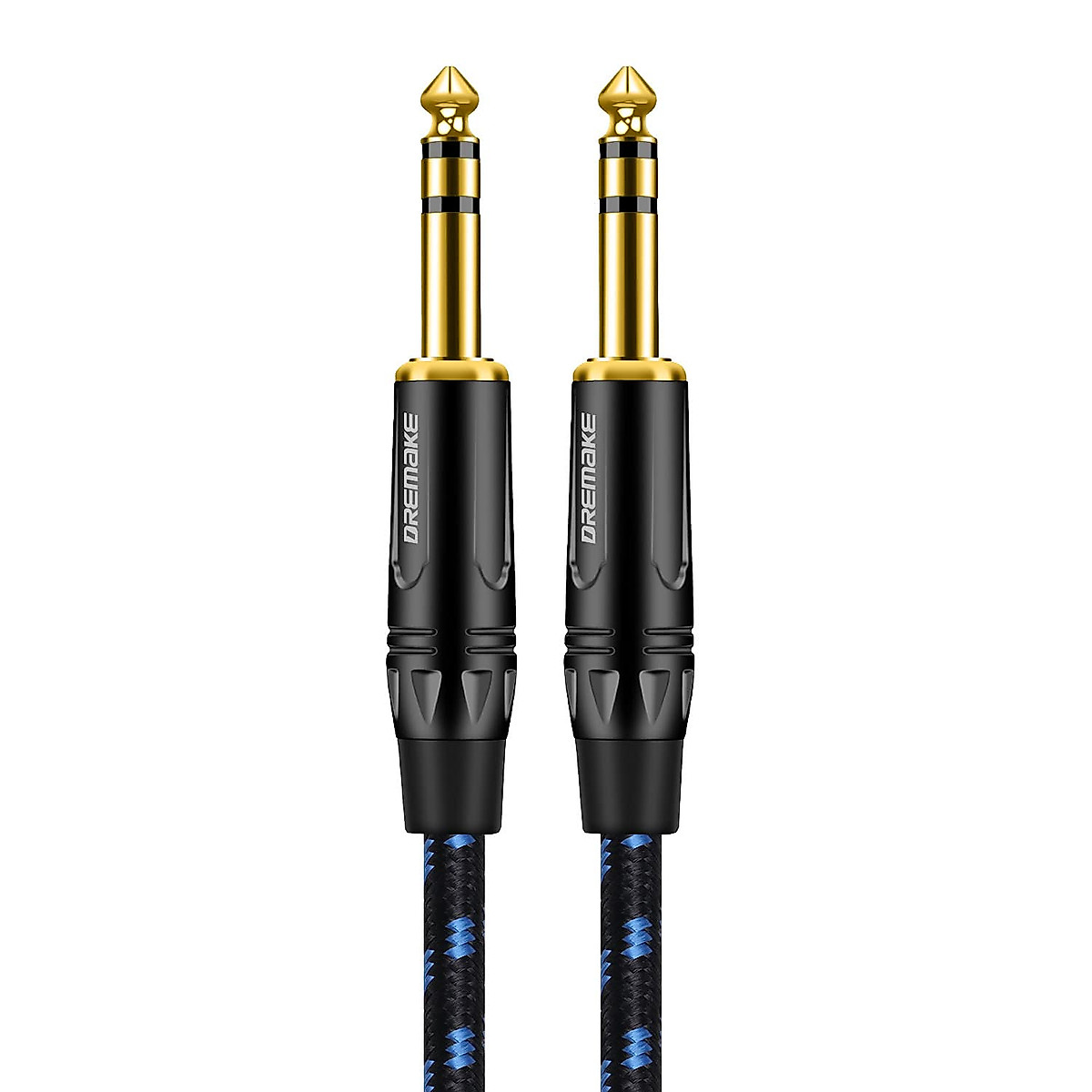 DREMAKE Guitar Cable, Jack 6.35mm/6.5mm 1/4 Inch Amp Cord for Bass Electric Guitar Amplifier, 25FT 6.35mm 1/4 Straight to Straight Stereo Audio Balanced Instrument Patch Cable, Black Blue