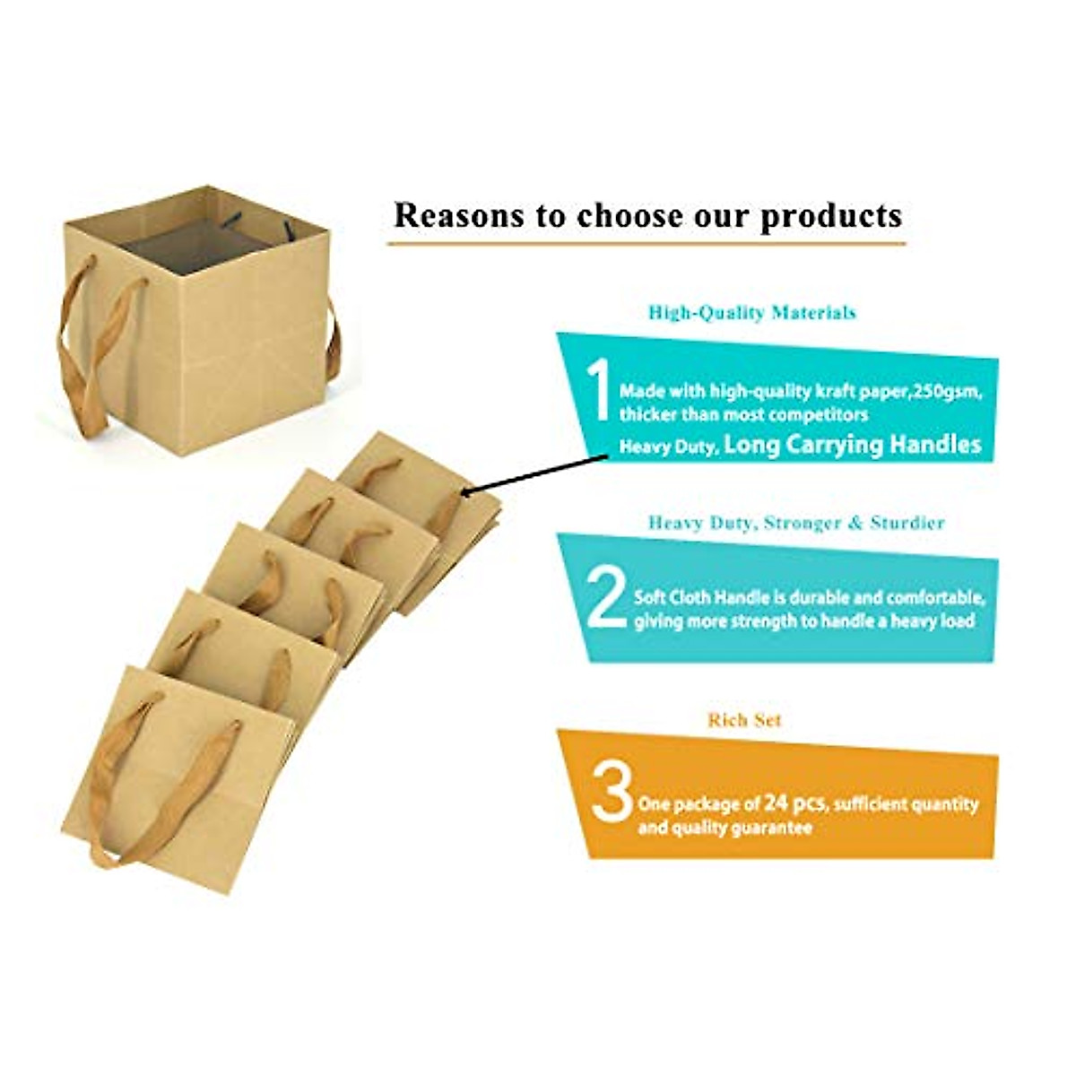 HUAPRINT Brown Paper Bags,Gift Bags with Handles,24 Pack Large Gift Bags,6x6x6inch, Heavy Duty Grocery Shopping Bag,Wedding Party Favor Bags,Square Size,Reusable,Retail Business Packaging Bags