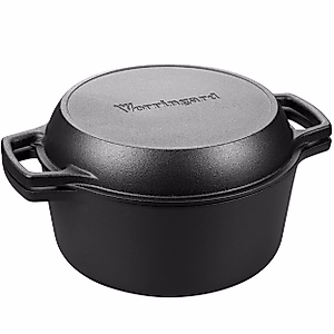 VORRINGARD Pre-seasoned Cast Iron Double Dutch Oven Pot with Skillet Lid, Dual-handle, for Bread Baking, Outdoor, Campfire Cooking, 5 Quart