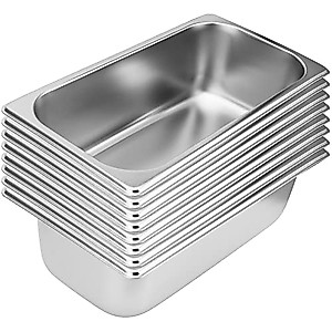 SINJEUN 8 Pack 1/3 Size x 4 Inch Deep Hotel Pan, Commercial Stainless Steel Pan Steam Pan for Restaurant, Hotel, Catering, Silver