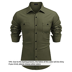 COOFANDY Mens Casual Dress Shirts Slim Fit Button Down Shirt with Two Chest Pockets Army Green