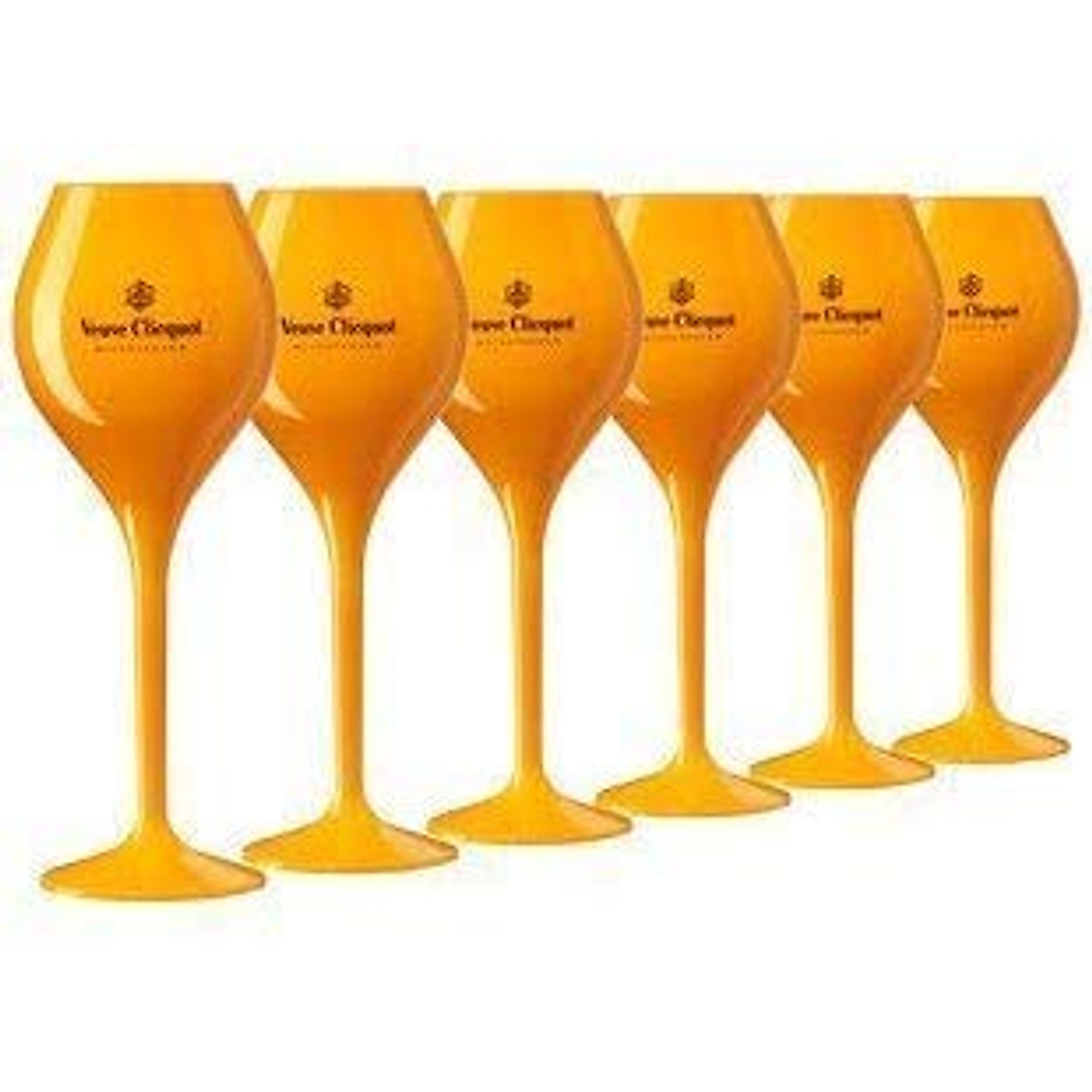 Veuve Clicquot 6x Yellow Trendy Champagne Flutes Polycarbonate Acrylic Poolside Glasses Goblets (Small Edition)