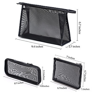 Gidary Mesh Cosmetic Bag Mesh Zipper Pouch Clear Cosmetic Bags for Home Travel Accessories Organizer 3PCS