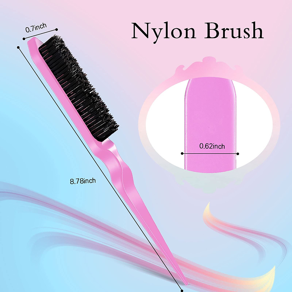 Geiserailie 3 Pcs Slick Back Hair Brush Set Bristle Brush Edge Control Teasing Comb for Women Black Hair(Light Pink)